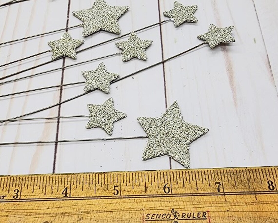 Silver Glass Glitter Star Picks 2 Sizes 12 Pcs on Wire - Etsy