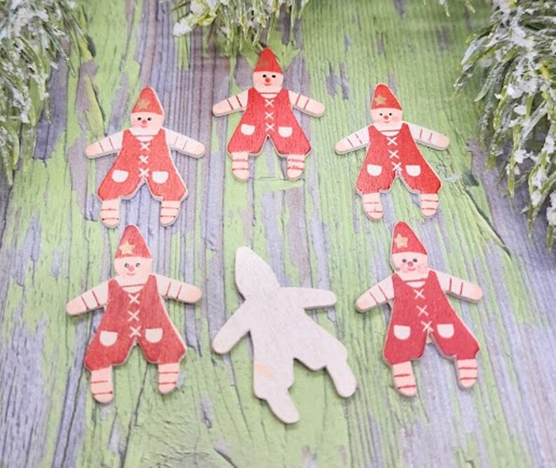 6 Mini Retro Elf Wood Cut Outs for Crafting - Etsy