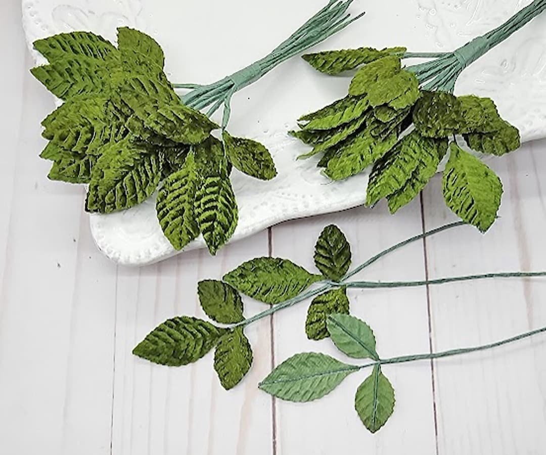 Small Green Velvet Rose Leaf Spray 12 Pcs Vintage Millinery Trims - Etsy