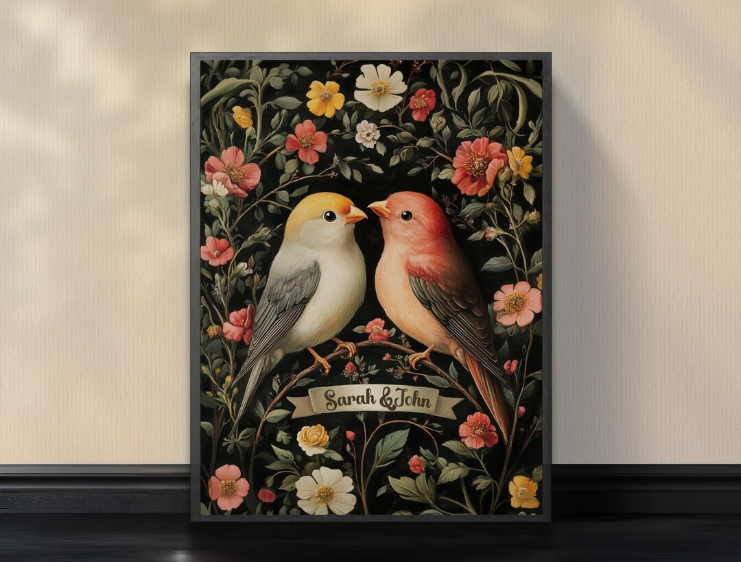 Custom Name Love Birds Wall Art, Personalized Couple Name Print ...