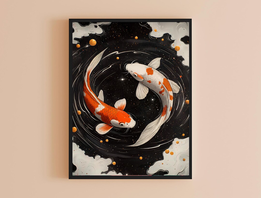 Koi Fish Theme Decor: Vintage Minimalist Print & Abstract Poster for ...
