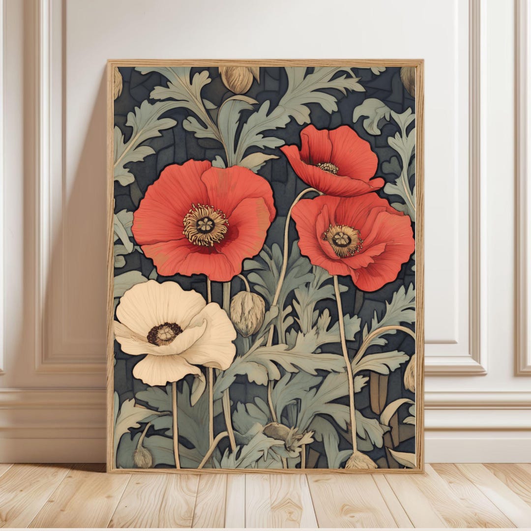 Antique Poppy Print: Victorian Floral Wall Art, Rustic Home Decor - Etsy