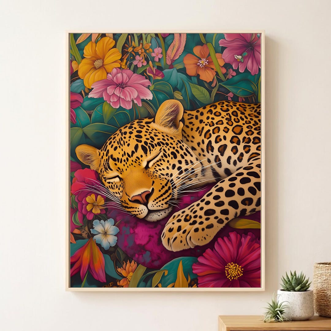 Maximalist Leopard Art Print - Bold Animal Portrait - Eclectic Decor ...