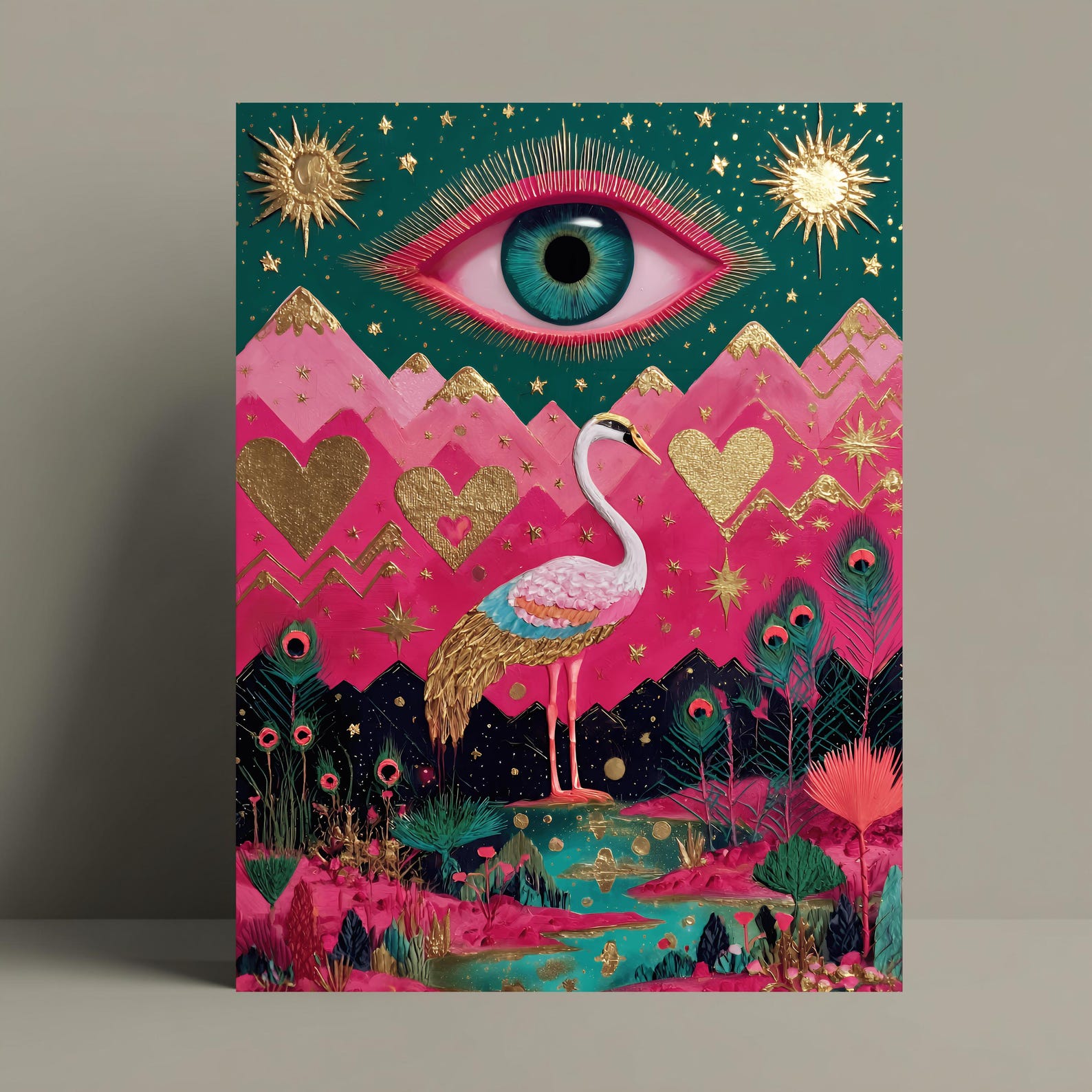 Eclectic Wall Motif Art, Maximalist Cosmic Fantasy Scene, Nature ...