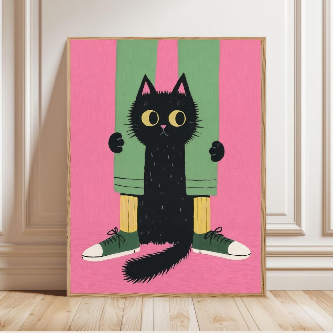 Modern Black Cat Ar, Whimsical Animal Home Decor, Gift for Cat Lover - Etsy