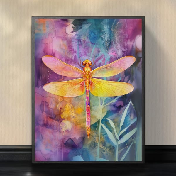 Dragonfly Watercolor Painting, Dragonfly Wall Art, Dragonfly Decor, Watercolor Painting ...