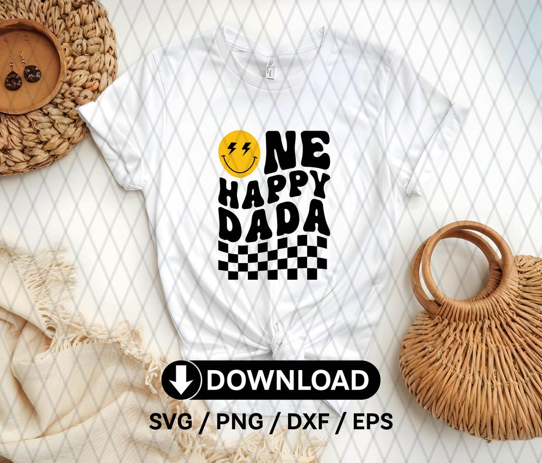 One Happy Dada SVG PNG, Birthday Dad SVG, Retro Wavy Text, 1st Birthday ...