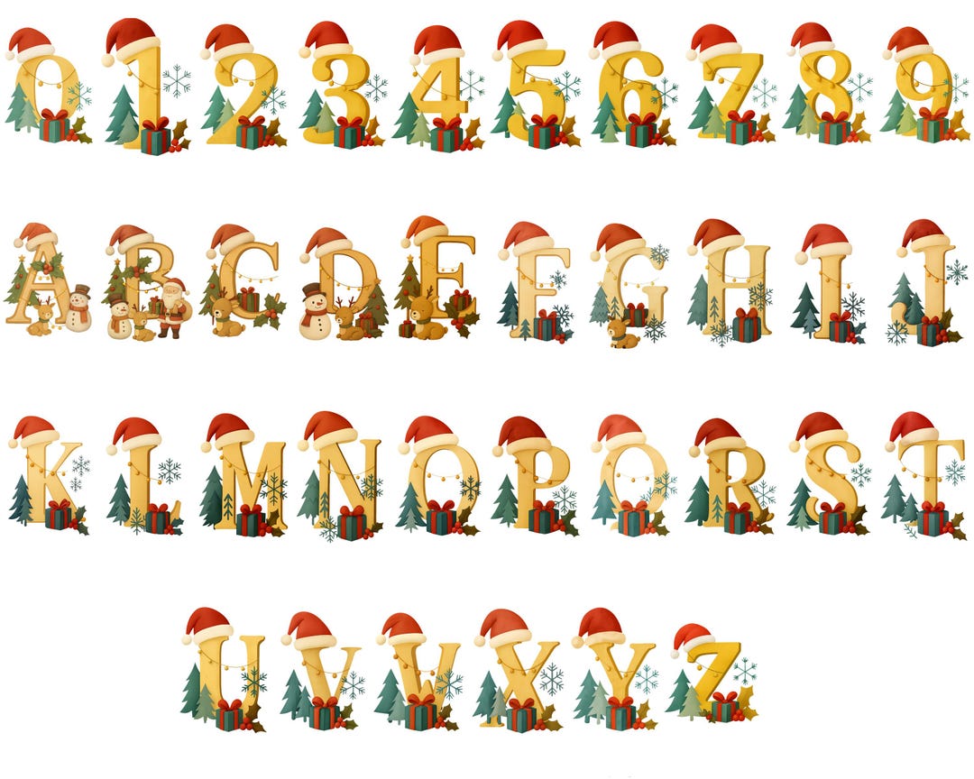 Watercolor Christmas Alphabet and Numbers Clipart (PNG Bundle) - Etsy