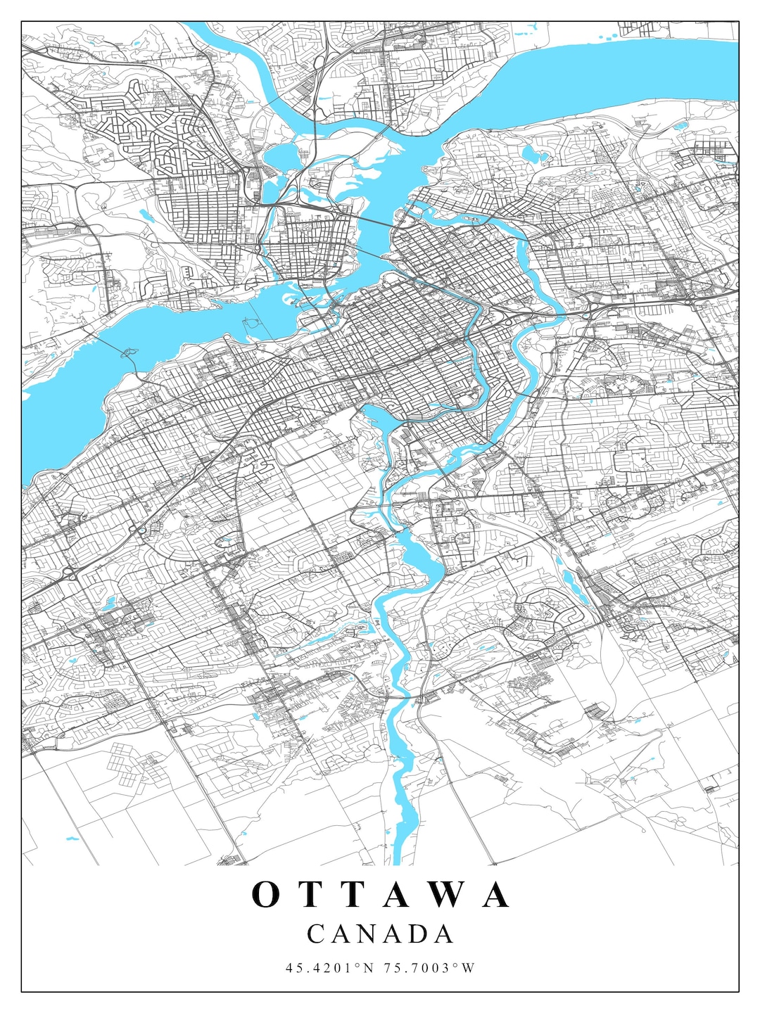 Ottawa Road Map Print: Vintage Style Urban Wall Art (digital Download ...