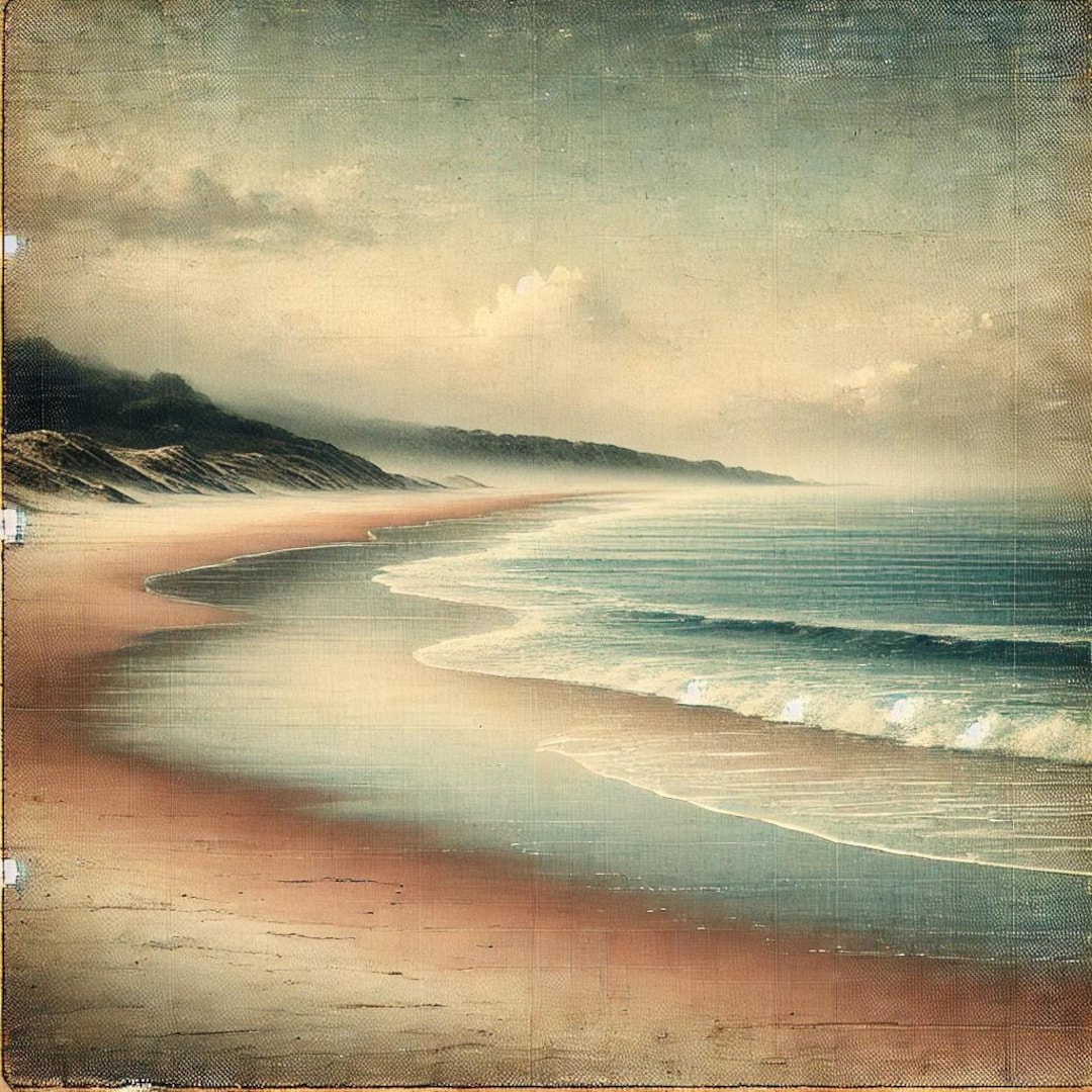 Vintage Beach Scene With Waves Coastal Landscape Art Digital Download ...