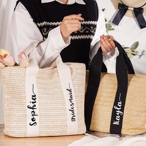 Personalized Beach Straw Bag,burlap Tote Bag,straw Bridesmaid Handbag ...