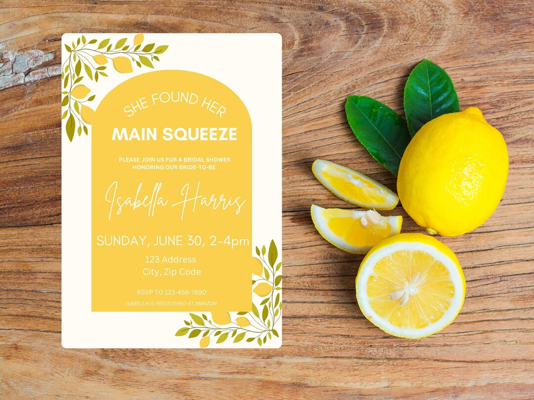 Main Squeeze Lemon Bridal Shower Invitation, Lemons Theme, Template for ...