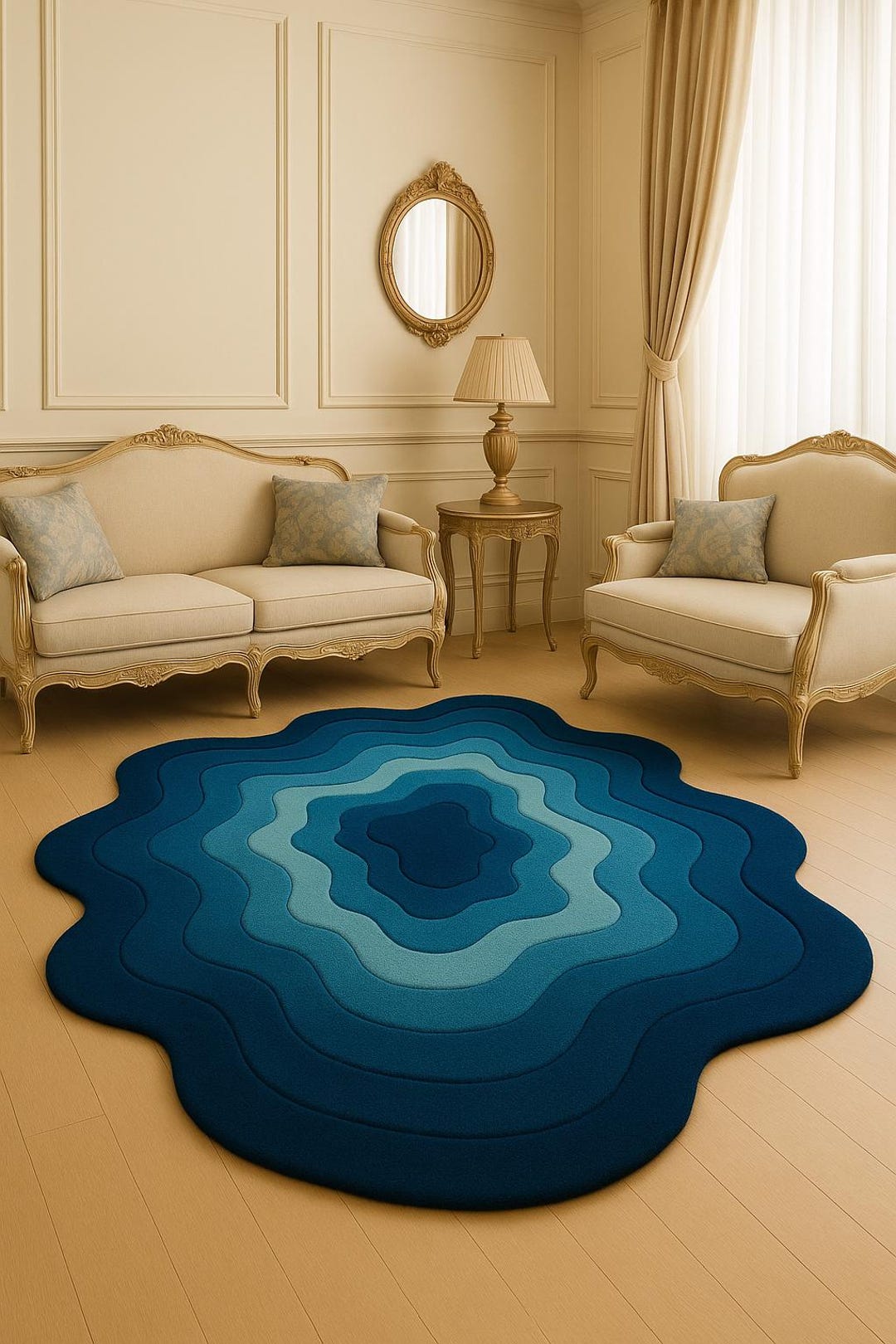 Blue Wave Area Rug – Modern Layered Design for Living Room & Lobby Blue ...