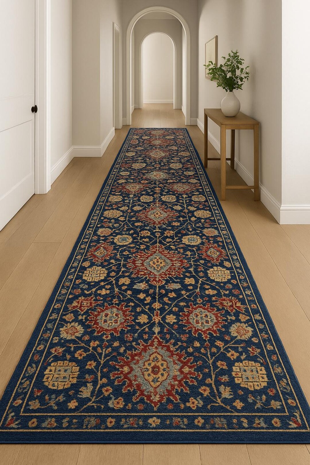 Hand Tufted Wool Runner Rug | Oriental Floral Hallway Carpet | Blue ...