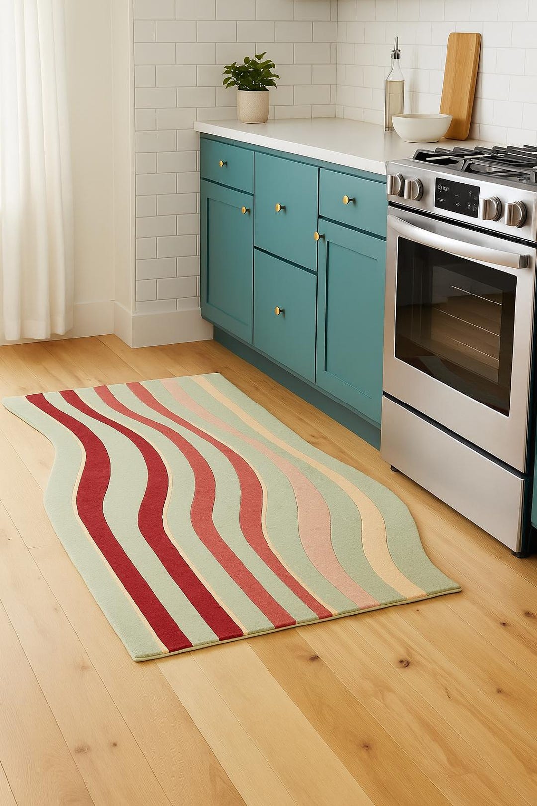 Hand Tufted 4x6 Modern Wavy Rug | Multi-color Curved Pattern Carpet for ...