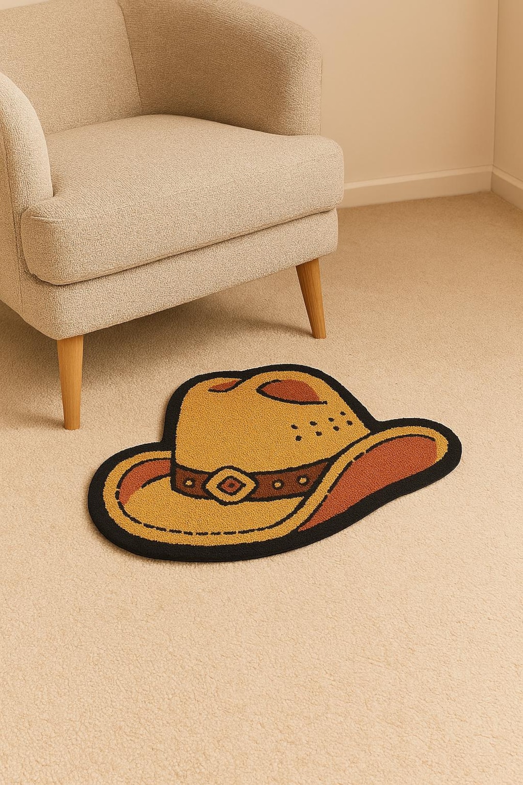 Cowboy Hat Rug – Western Theme Accent Mat | Soft Wool Tufted Rug for ...
