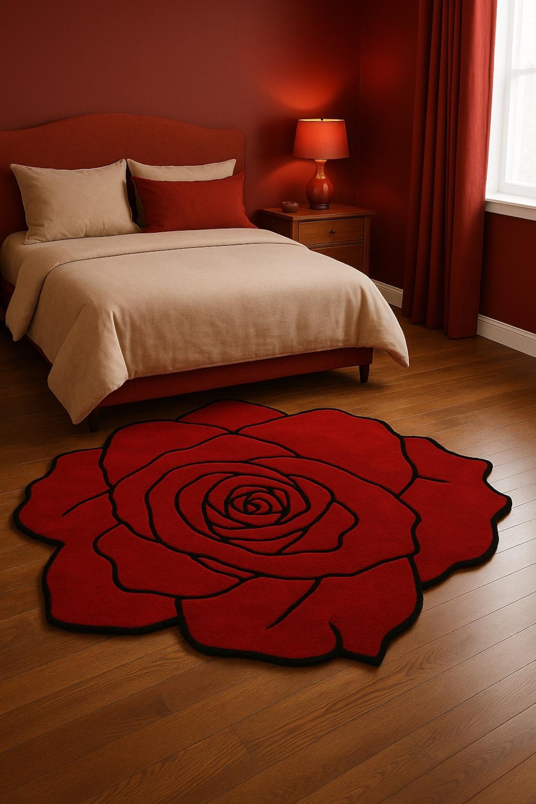 Romantic Mood Rug Blood Red Rose Shaped Rug | Hand Tufted Wool Carpet ...