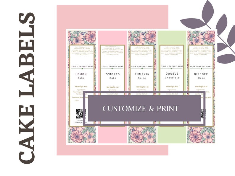Custom Cake Labels: Mini Loaf, Cupcake, Slice - Canva Template (digital ...