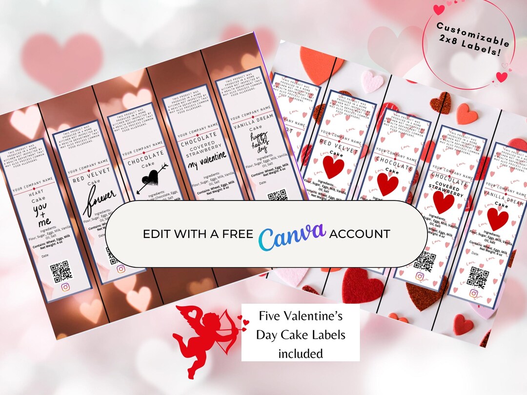 Five Valentine's Day Cake Labels - Valentine's Mini Loaf Label - Mini ...