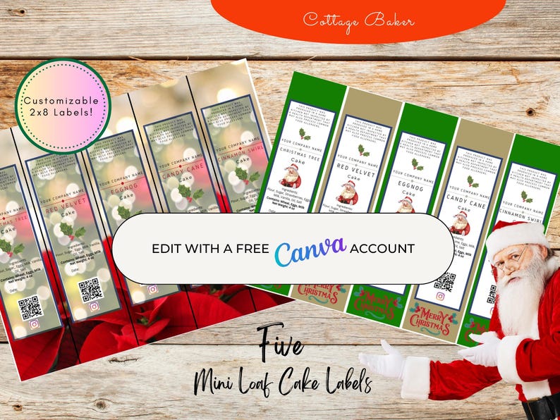 Christmas Cake Labels - Christmas Mini Loaf Label - Mini Loaf Labels ...