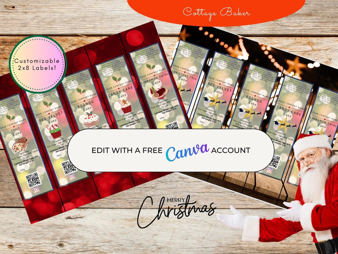 Christmas Cake Labels - Christmas Mini Loaf Label - Mini Loaf Labels ...
