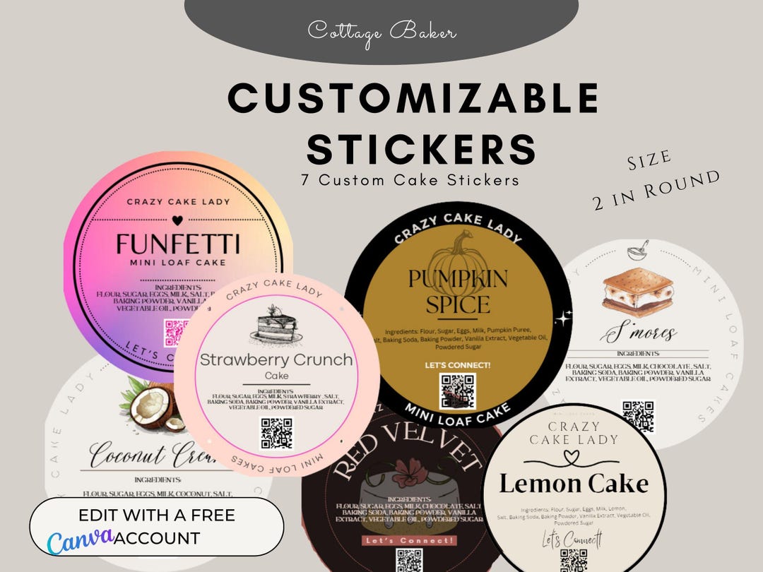 7 Cake Stickers - Mini Loaf Stickers - Customize Them With Ingredients ...