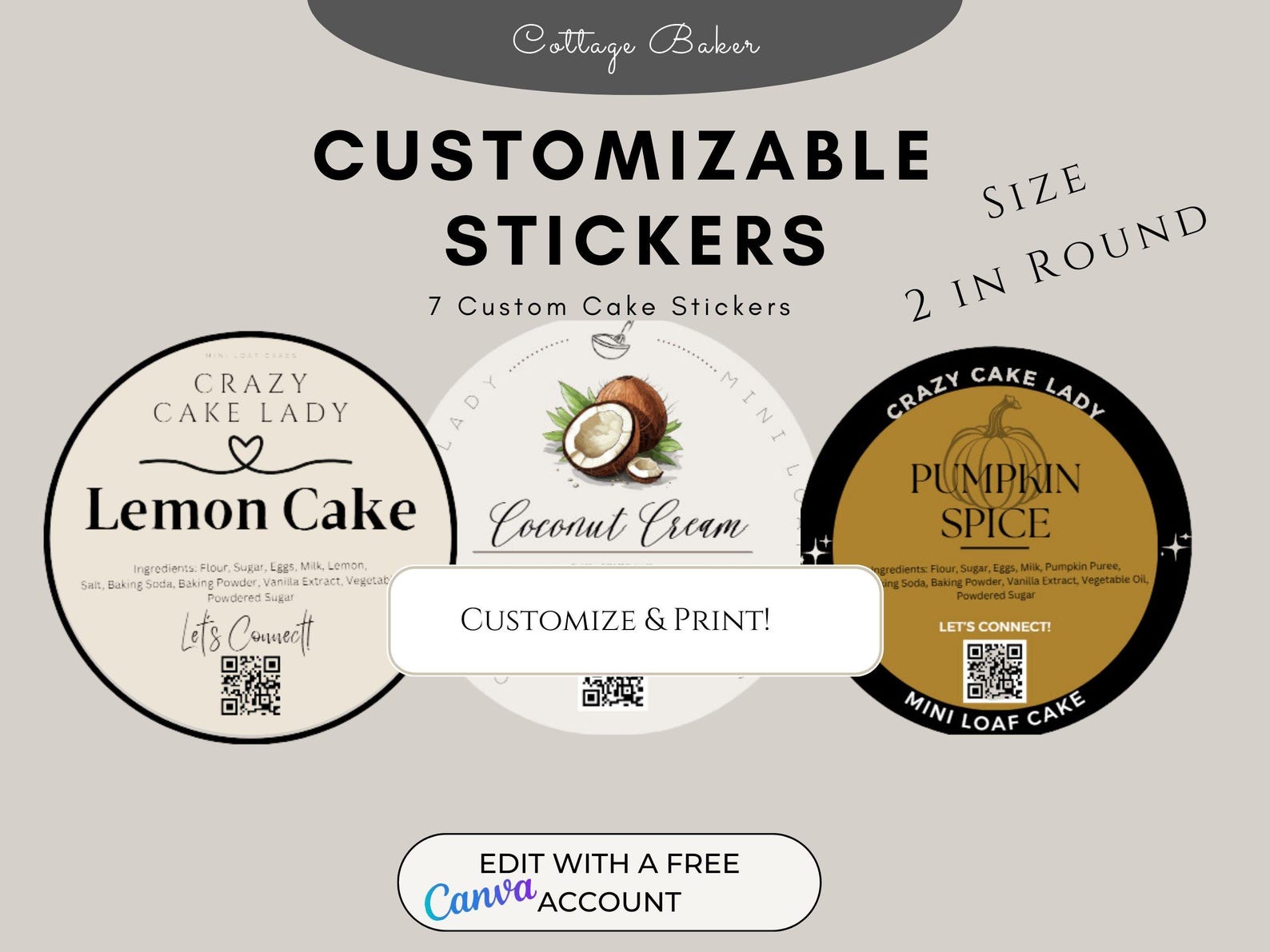 7 Cake Stickers - Mini Loaf Stickers - Customize Them With Ingredients ...