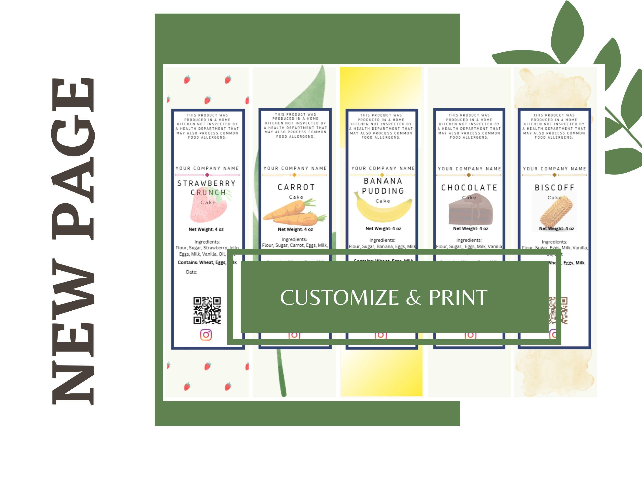 Mini Loaf Labels - Customize Them With Ingredients and QR Code - Cake ...