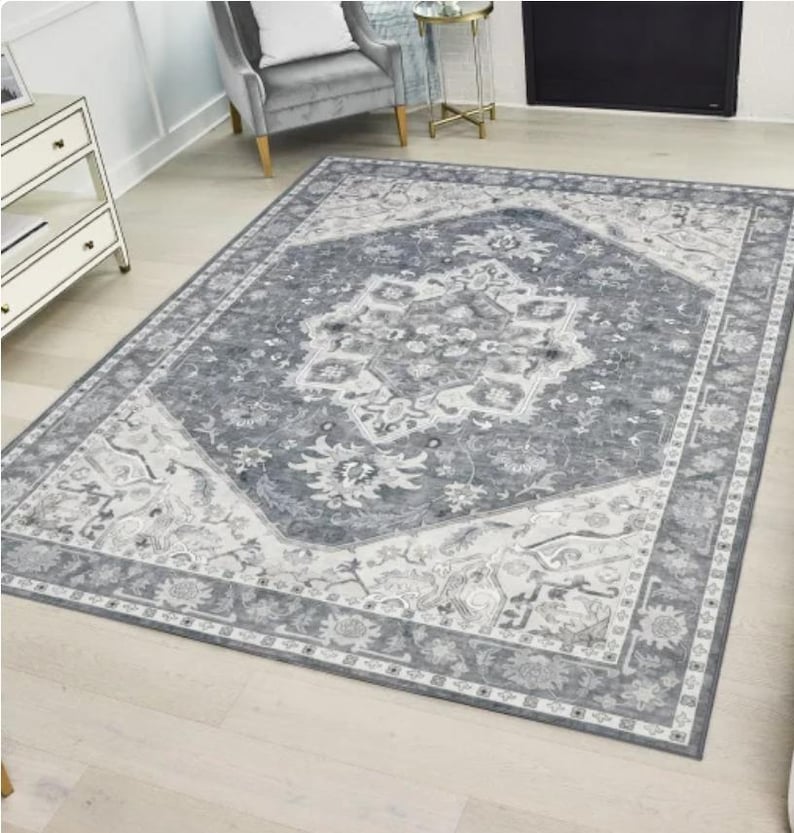 Wyatt & Ash 5x7 Washable Indoor Area Rug Darya Farmhouse Rug Gray Print ...