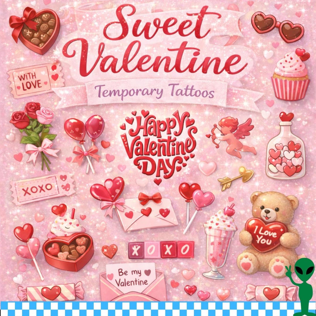 Valentines Day Temporary Tattoos, Fake Tattoos, Hearts Cupid Sweets ...