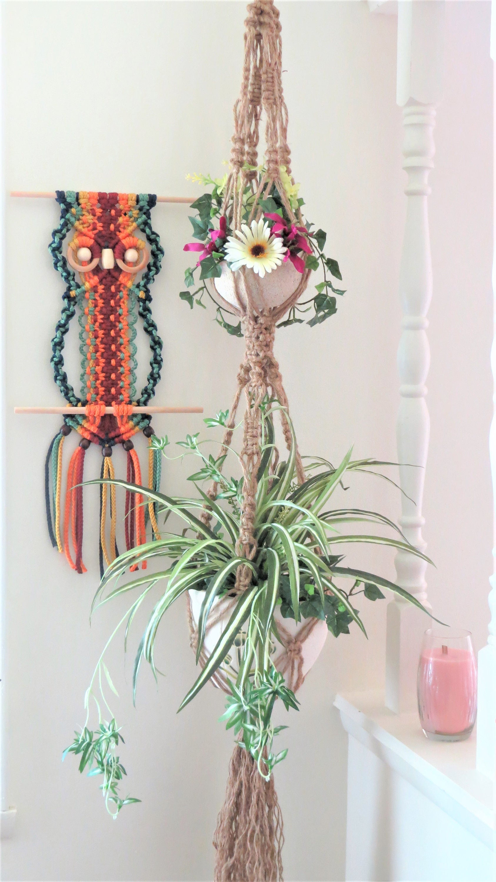 Jute Macrame Plant Hanger Large Double Macrame Planter | Etsy