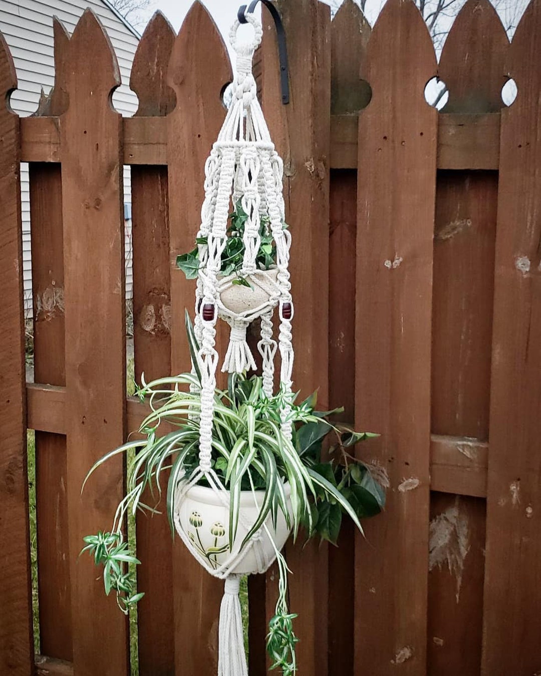 Double Macrame Hanging Plant Holder - Indoor Hanging Plant - Macrame ...