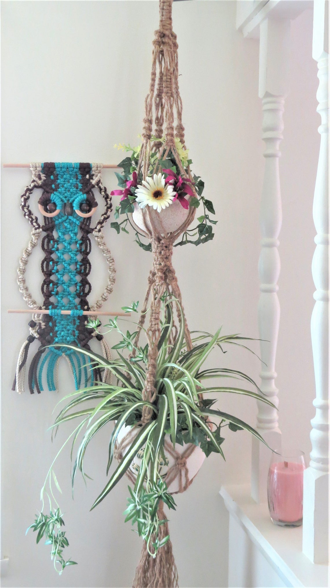 Jute Macrame Plant Hanger Large Double Macrame Planter | Etsy