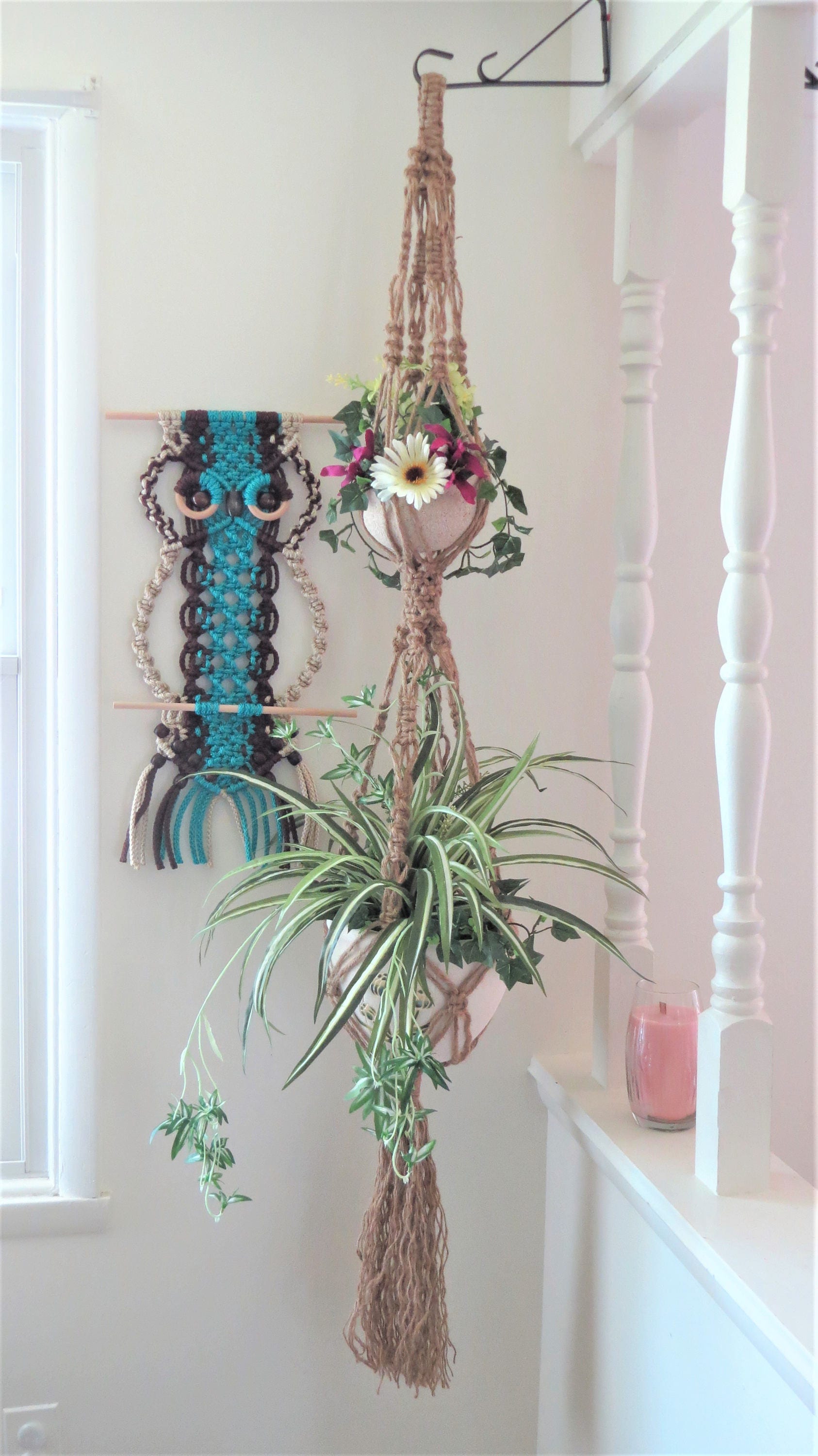 Jute Macrame Plant Hanger Large Double Macrame Planter | Etsy