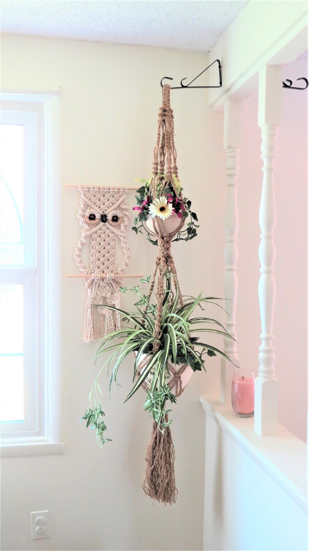 Jute Macrame Plant Hanger Large Double Macrame Planter Jute Plant ...