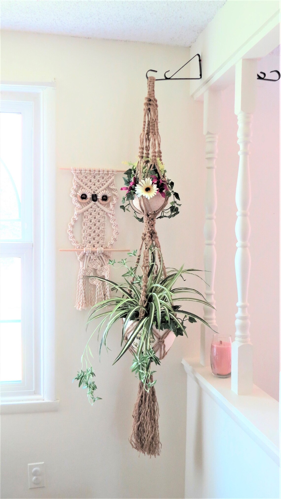 Jute Macrame Plant Hanger Large Double Macrame Planter | Etsy