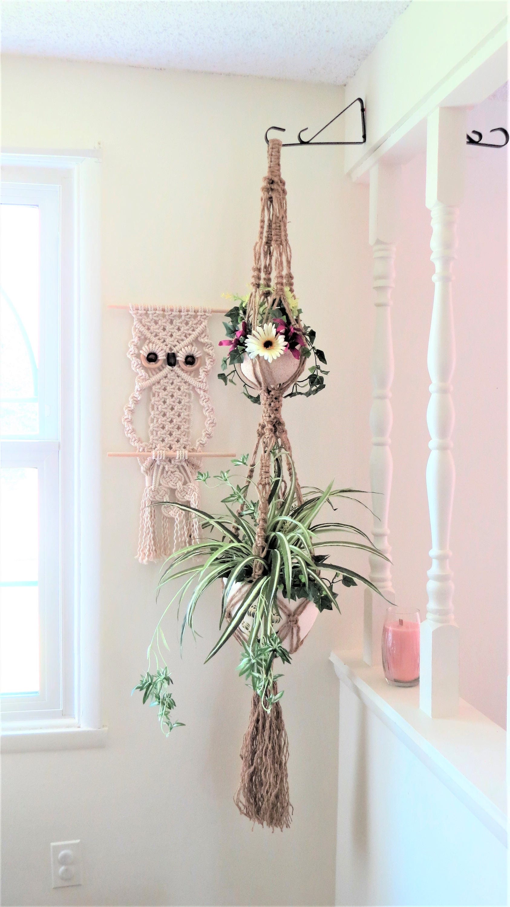 Jute Macrame Plant Hanger Large Double Macrame Planter | Etsy