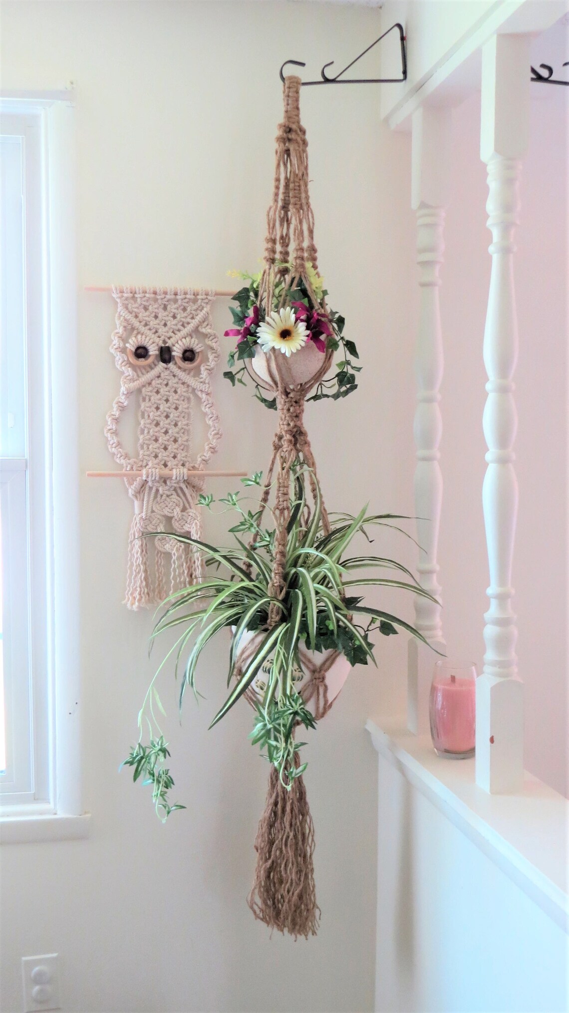 Jute Macrame Plant Hanger Large Double Macrame Planter | Etsy