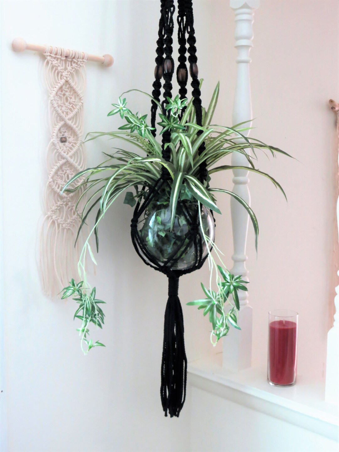 Black Macrame Plant Hanger - Black Planter - Black Macrame Plant Holder ...