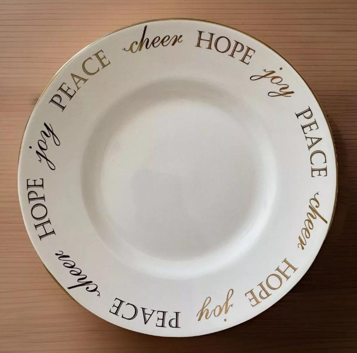 Set of 4 Pier 1 Imports Christmas Peace Joy Gold Salad Luncheon Plates ...