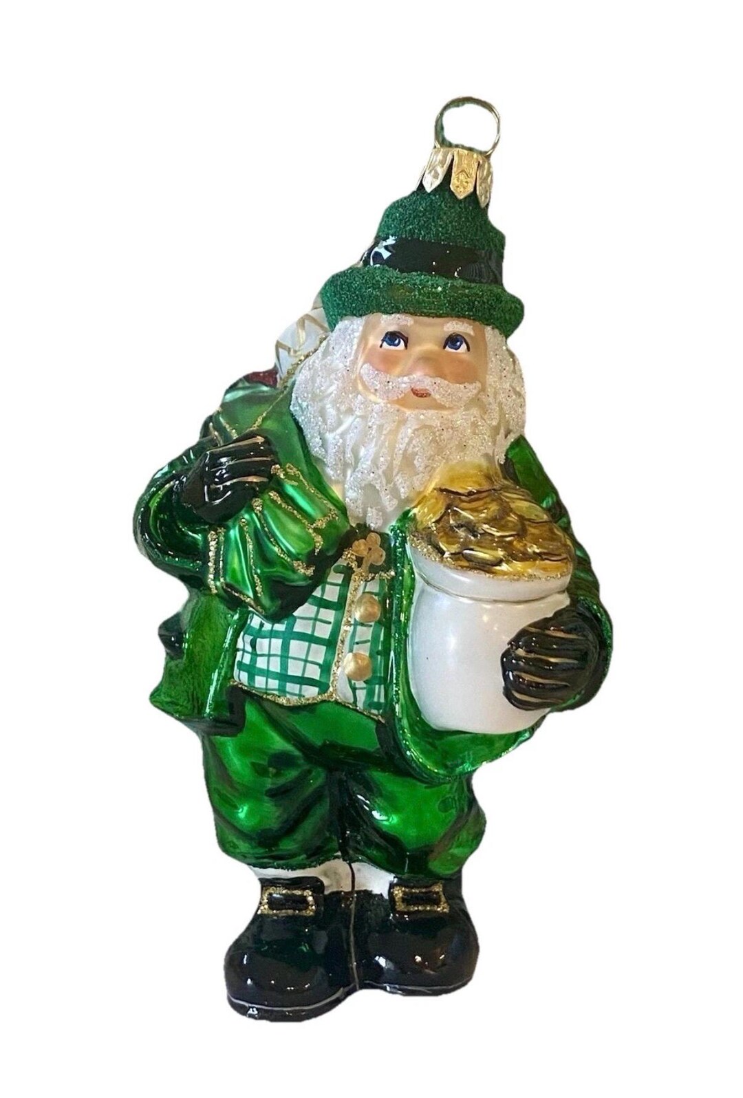 Blown Glass Green Glittery Irish Santa St. Patricks Day Christmas ...