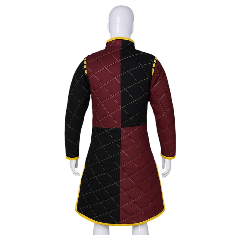 Medieval Gambeson Coat: Red & Black Quilted Armor Jacket With Yellow ...