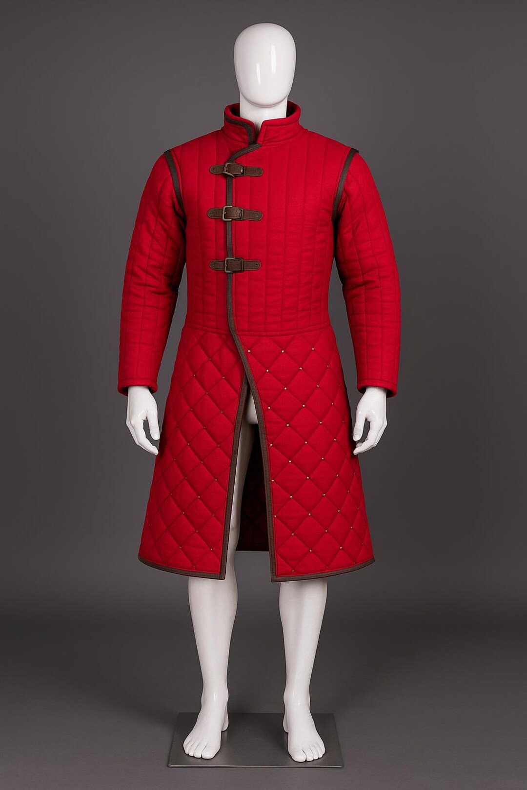 Red Medieval Gambeson Padded Armor Jacket | Quilted Long Coat for LARP ...