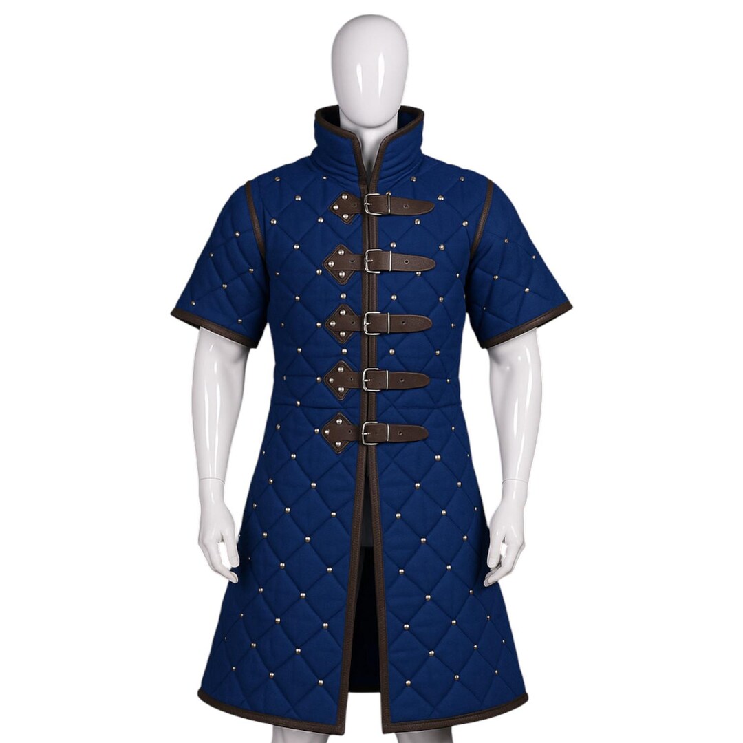 Blue Quilted Gambeson: Short Sleeve Padded Armor Jacket - Etsy
