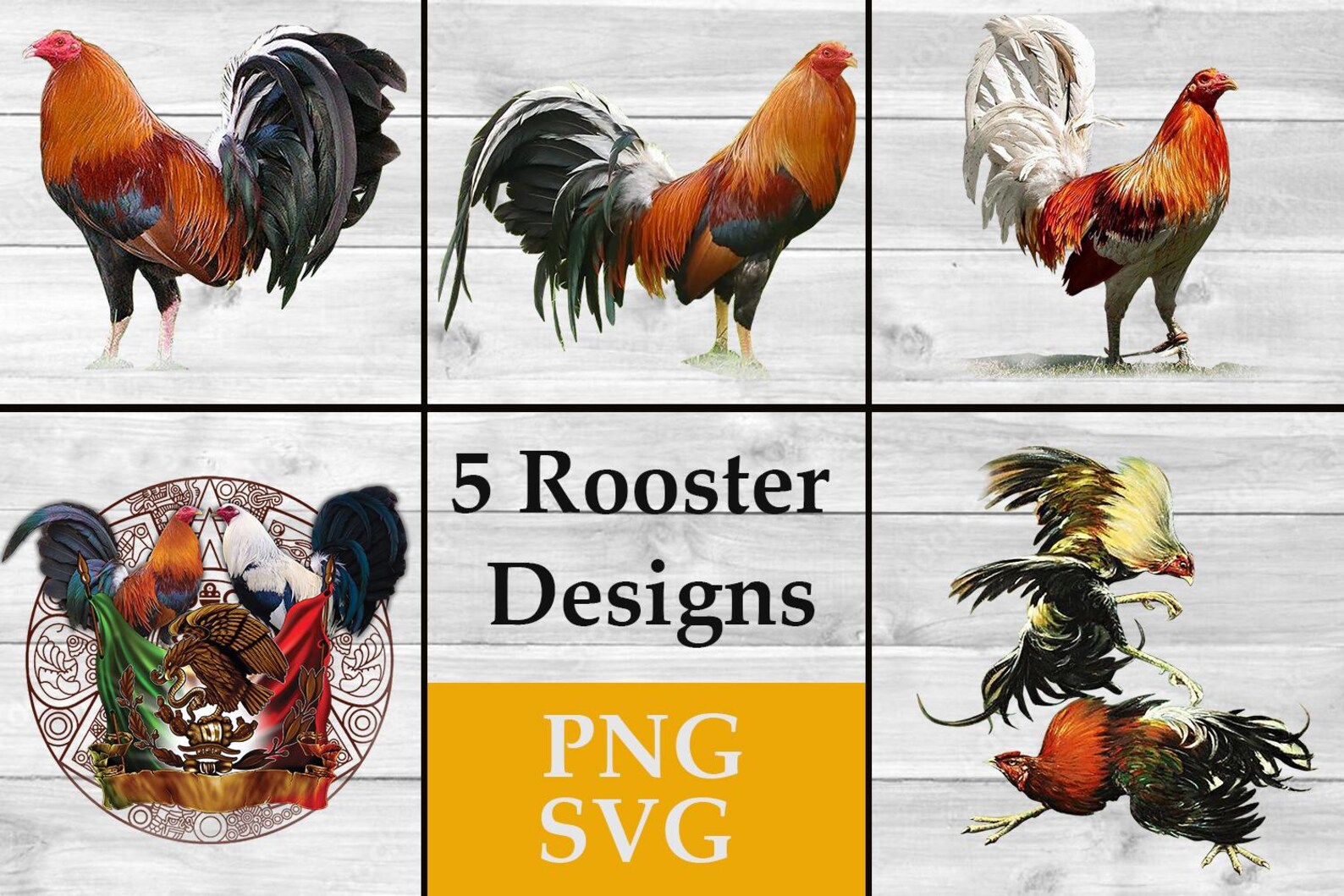 Rooster PNG 5 Digital Files | Sabong Chicken Gamefowl SVG PNG Package ...