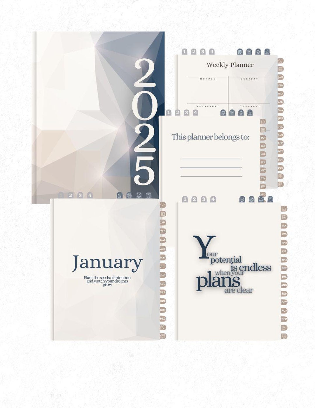 Digital Planner for 2025 Unique Design, Hyperlinked Tabs Weekly ...