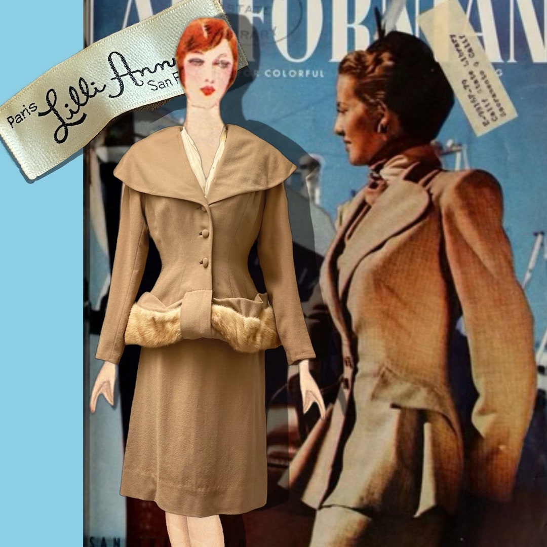 1950s Warm Brown Wool Crepe Lilli Ann Suit Pencil Skirt Blonde Mink Fur ...