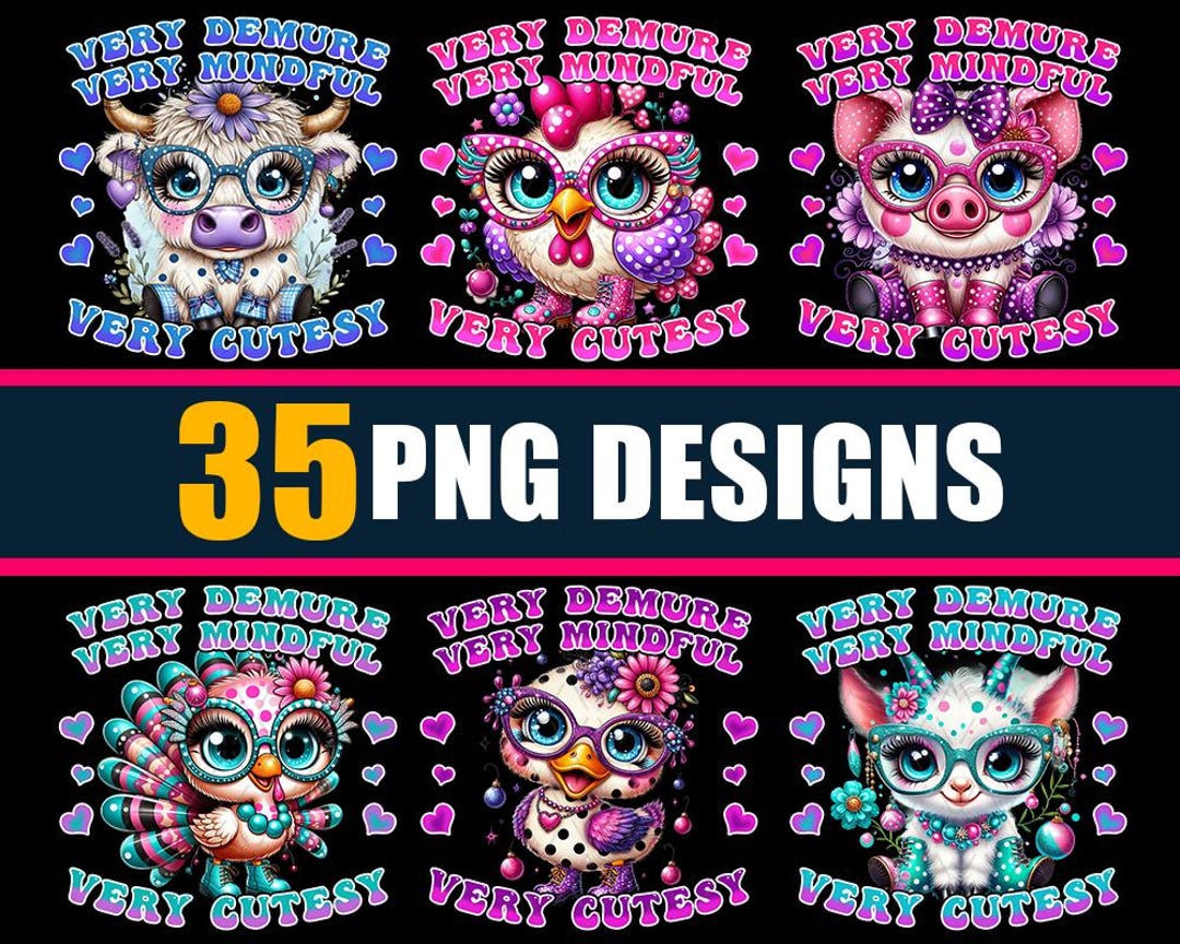 Cutesy Animals PNG Bundle | Demure Designs (digital Download) - Etsy
