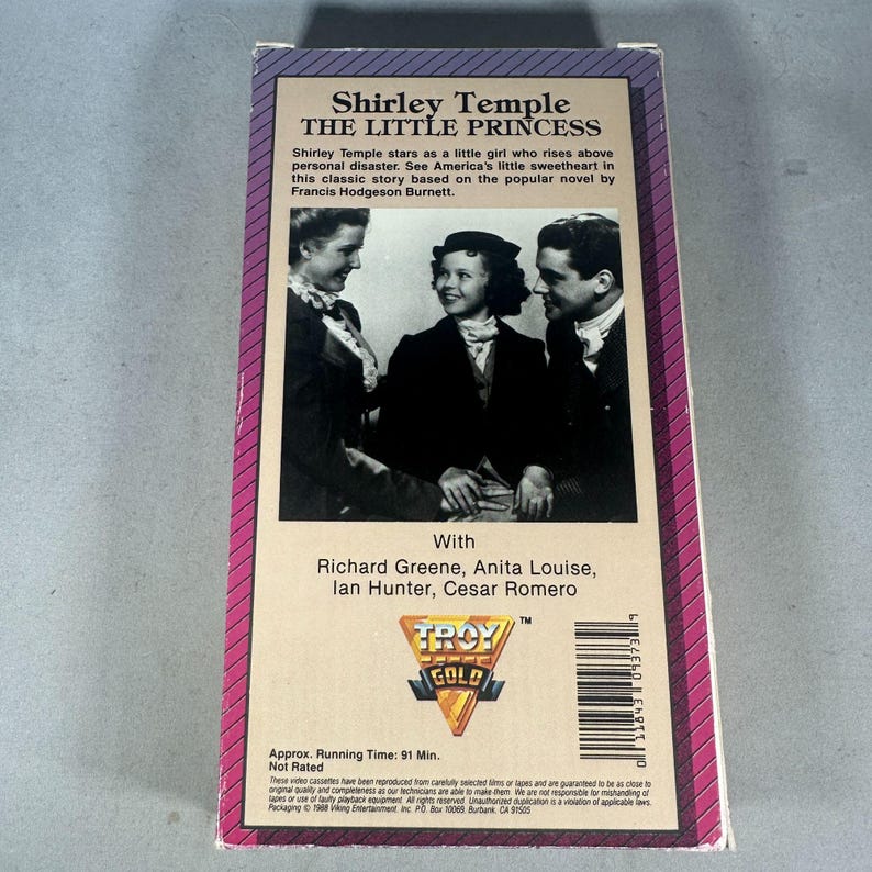 Shirley Temple the Little Princess VHS 1988 Troy Gold Edition Drama 91 ...