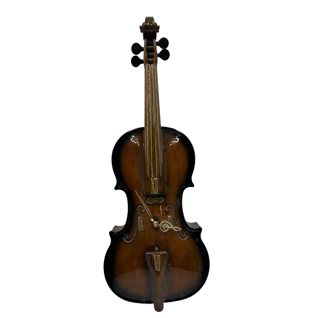 Vintage Rhythm Violin Wall Clock Music Box 30 Songs Battery Operated ...